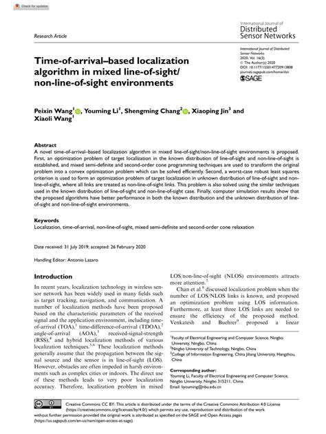Pdf Time Of Arrivalbased Localization Algorithm In Mixed Line Of
