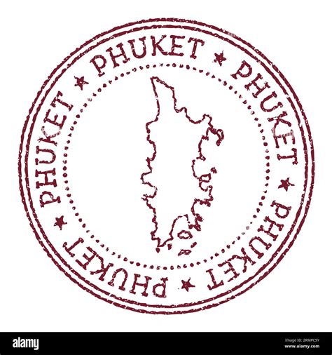 Phuket Round Rubber Stamp With Island Map Vintage Red Passport Stamp