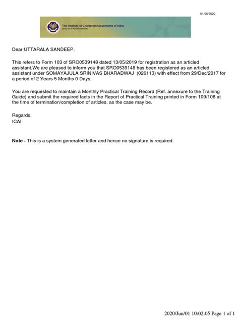 Note This Is A System Generated Letter And Hence No Signature Is
