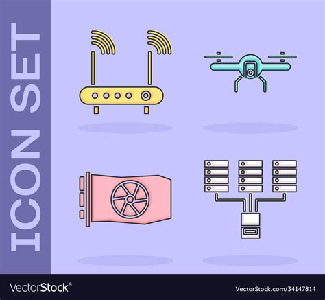 Set Server Data Web Hosting Router And Wi Fi Vector Image