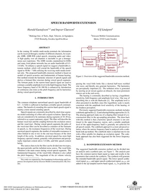 Speech Bandwidth Extension Ieee Conference Publication Ieee Xplore