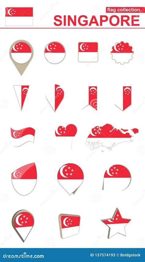 Singapore Flag Collection Big Set For Design Stock Vector