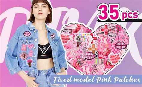 Nicevinyl Embroidered Preppy Iron On Patches 35pcs Pink