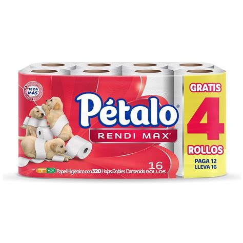Papel Higiénico Pétalo Rendimax 16 Rollos Con 320 Hojas Dobles C U