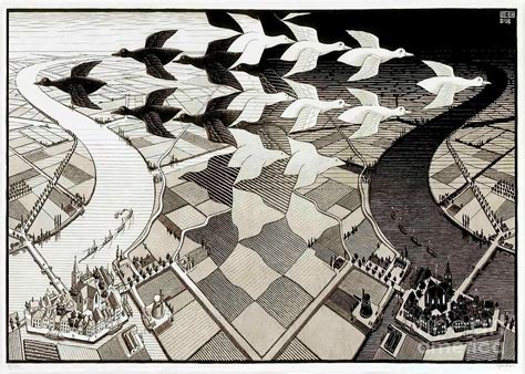 Day And Night By Maurits Cornelis Escher Painting By Max Davis Fine