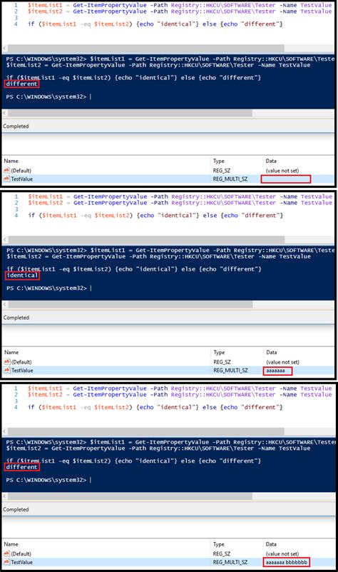 Powershell Compare Variables Containing Regmultisz Registry Value