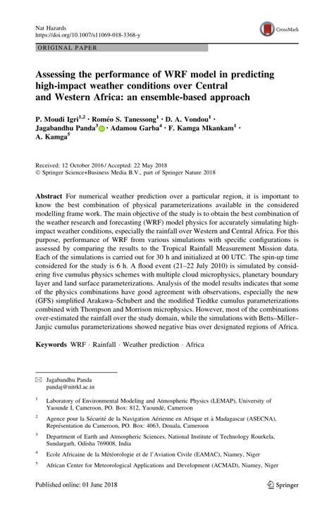 Pdf Assessing The Performance Of Wrf Model In Predicting High Impact Weather Conditions Over