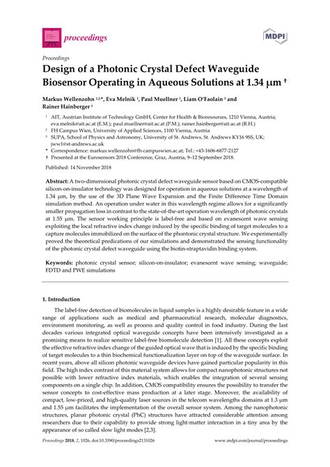 Pdf Design Of A Photonic Crystal Defect Waveguide Biosensor Operating In Aqueous Solutions At
