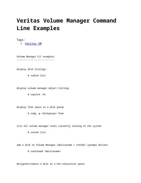 DOC Veritas Volume Manager Command Line Examples DOKUMEN TIPS