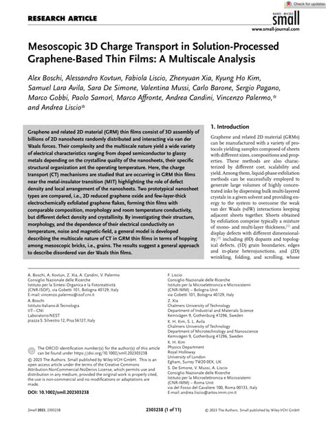 Pdf Mesoscopic 3d Charge Transport In Solution‐processed Graphene‐based Thin Films A