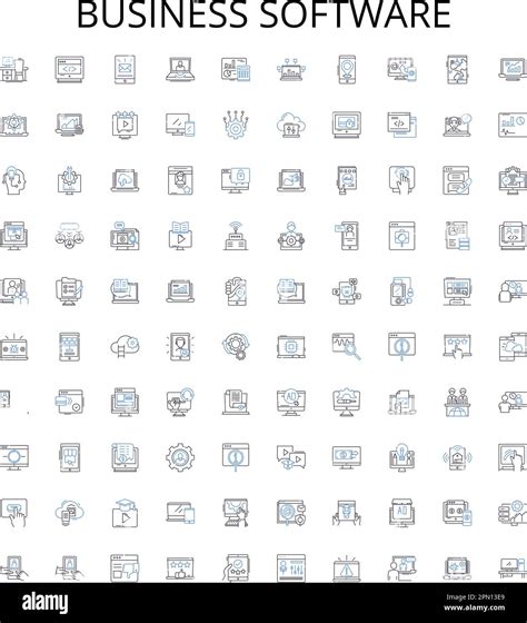 Business Software Outline Icons Collection Accounting Erp Crm Office Purchasing Invoicing