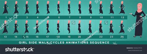 Arab Girl Character Side Walk Cycle Animation Royalty Free Stock