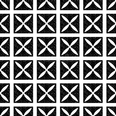 Seamless Black Square And Flower And Pattern On White Background Stock Illustration