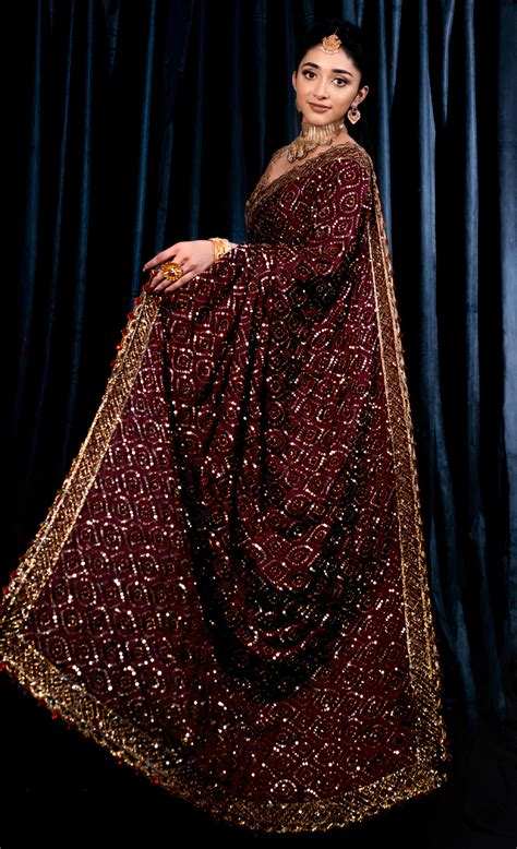 Party Wear Red And Maroon Color Georgette Fabric Saree 1888207