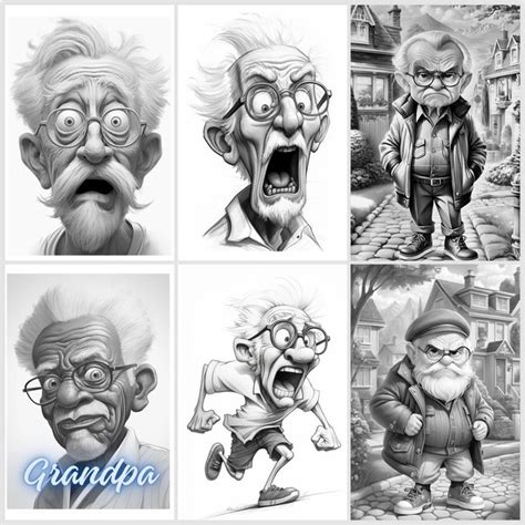 26 Grayscale Coloring PDF Images Of Super Cute Grandpas Etsy Canada