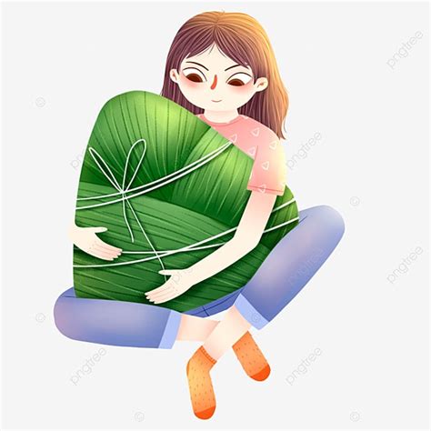 귀 엽 게 종 자 일러스트 를 안 고 있 는 여자 아 이 요 소 파고 들 지 않 다 Zongzi를 들고 소녀 절묘한 캐릭터 손으로 그린 요소 Png 일러스트 및 Psd