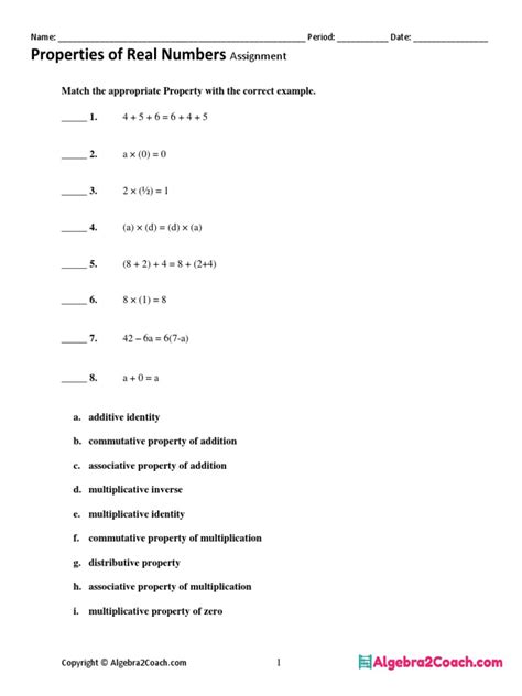 1 1 assignment properties of real numbers pdf mathematical concepts