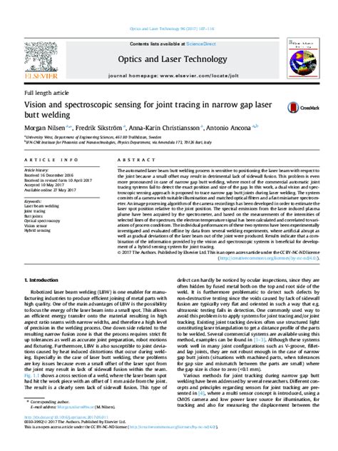 Pdf Vision And Spectroscopic Sensing For Joint Tracing In Narrow Gap Laser Butt Welding