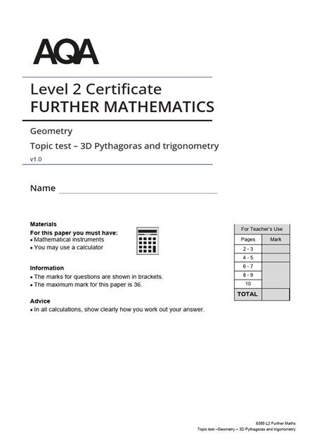 Aqa Tt 3d Trig And Pythag Qp Pdf Mathematics Elementary Geometry