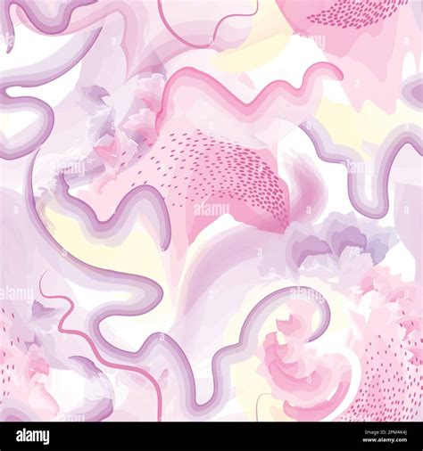 Abstract Wavy Lines Beautiful Seamless Watercolored Texture Endless Pattern In Bright Spring