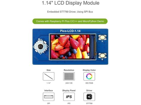 Waveshare 114inch Lcd Display Module For Raspberry Pi Pico 65k Rgb