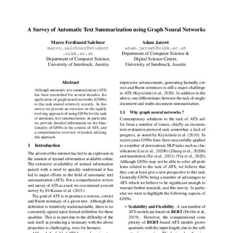 A Survey Of Automatic Text Summarization Using Graph Neural Networks