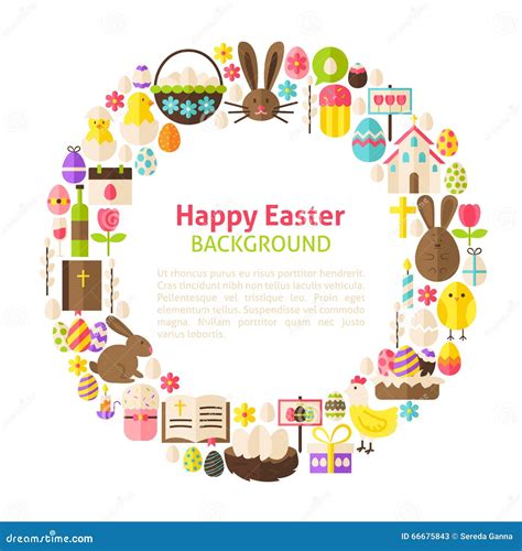 Flat Style Vector Circle Template Collection Of Happy Easter Obj Stock