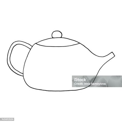 낙서 스타일로 그려진 찻주전자 손 그릇 음료 다도 아이콘 스티커 벡터 미니멀리즘 단색화 스칸디나비아어 그릇에 대한 스톡 벡터 아트 및 기타 이미지 Istock