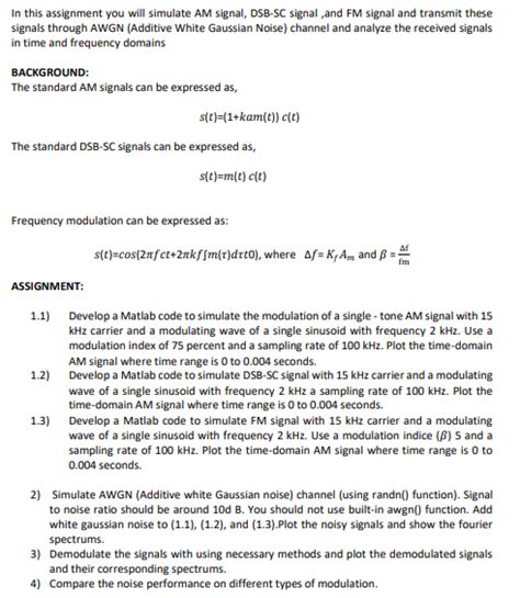 Solved In This Assignment You Will Simulate Am Signal