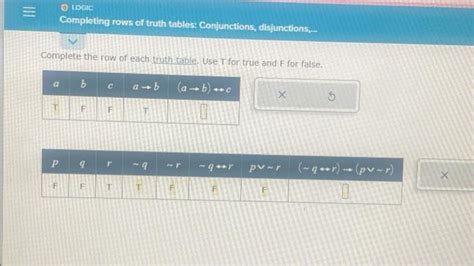 Solved O Logic Completing Rows Of Truth Tables