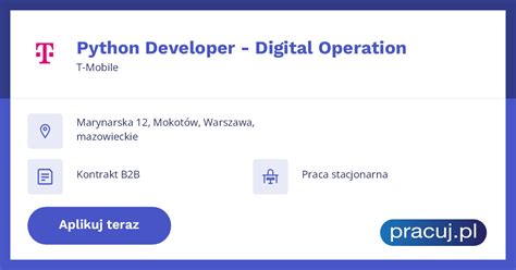 Oferta Pracy Python Developer Digital Operation T Mobile Warszawa