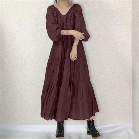 Jjayotai Maxi Dress For Women Long Sleeve V Neck Layered Ruffle Boho