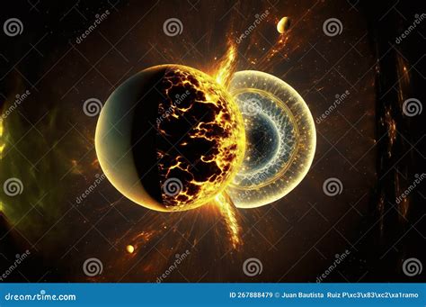 Collision Of Two Planets In Open Space Created With Generative AI Technology Stock