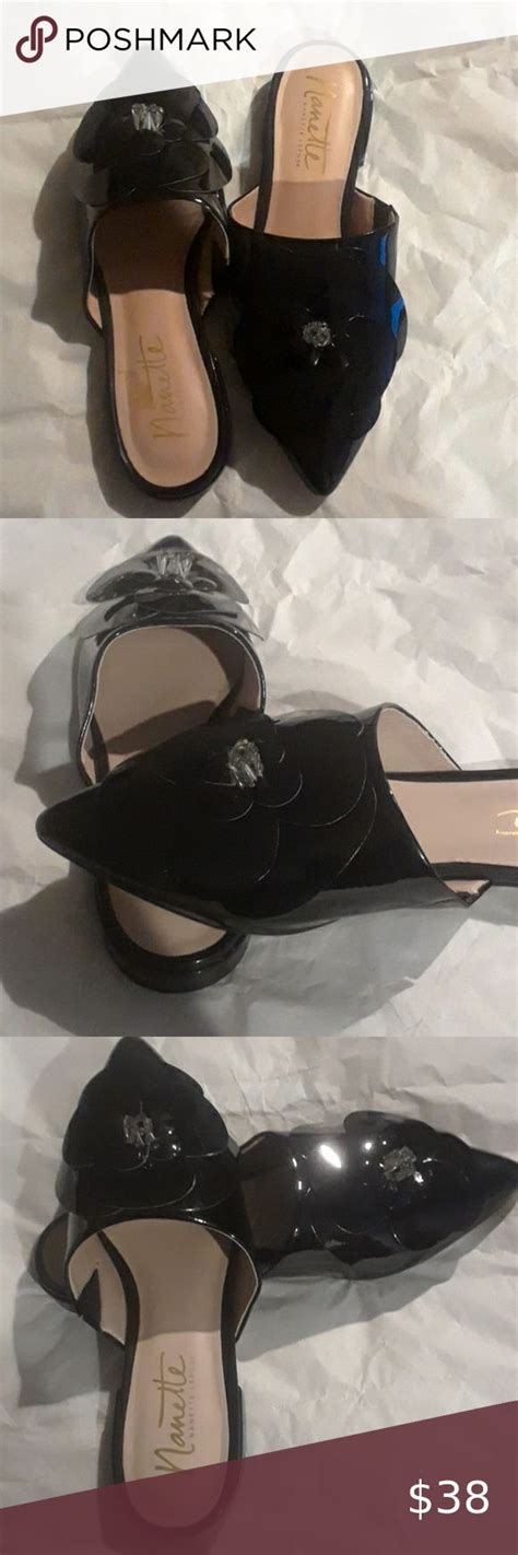 Nanette Lepore Patent Mules Size 75 Black Patent Flats Patent Flats Mules