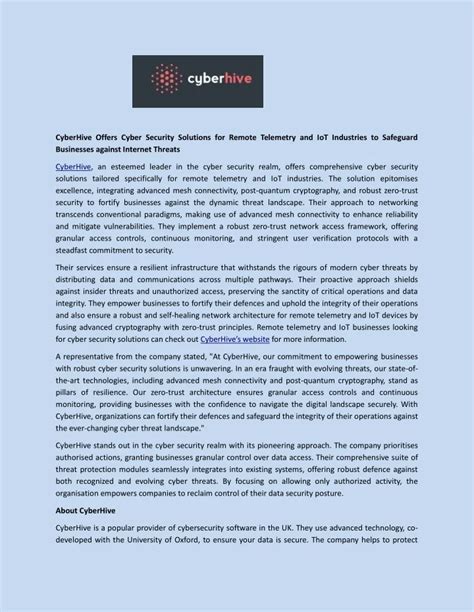 Ppt Cyberhive Offers Cyber Security Solutions For Remote Telemetry And Iot Industries To