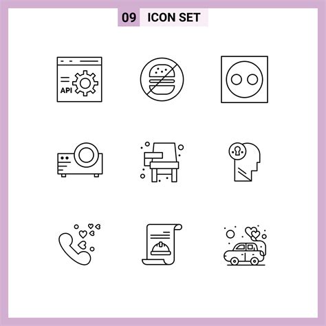 Modern Set Of 9 Outlines And Symbols Such As Multi Media Film No Projector Equipment Editable