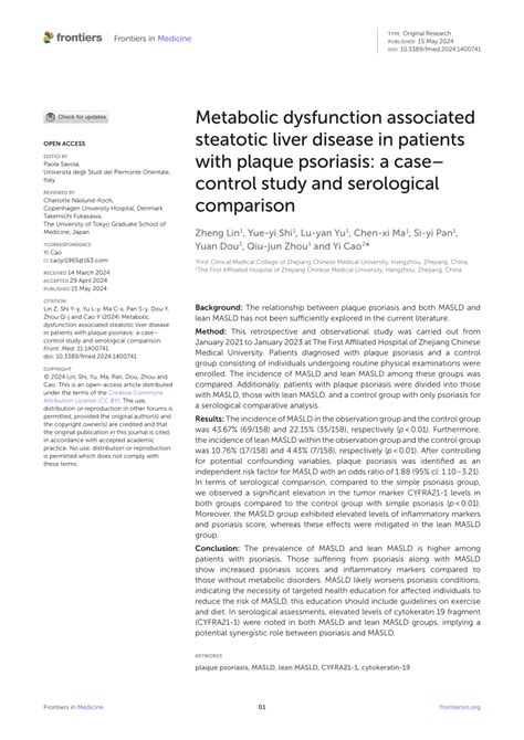 Pdf Metabolic Dysfunction Associated Steatotic Liver Disease In Patients With Plaque Psoriasis