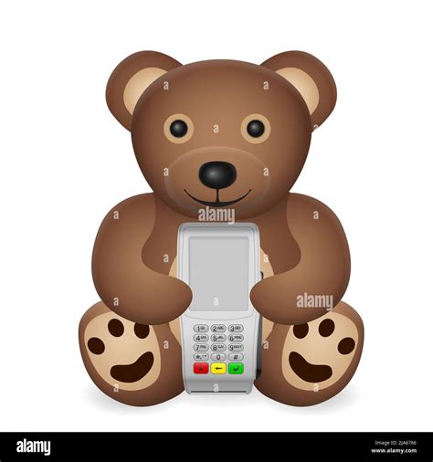 Teddy Bear With Payment Terminal On A White Background Vector