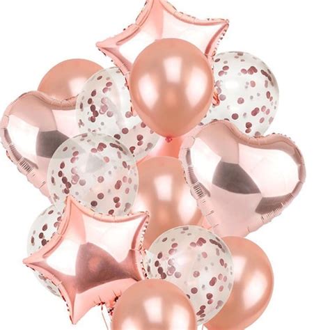 Rose Gold Chrome Confetti Balloon Bouquet Rose Gold Party Etsy
