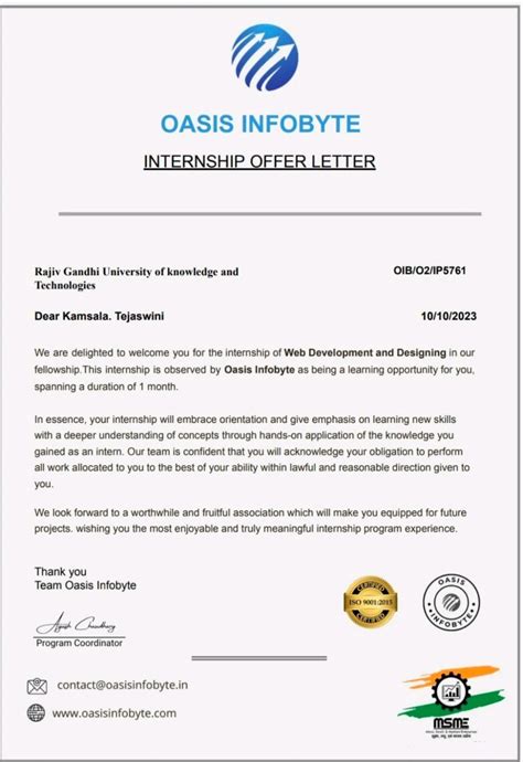 K Tejaswini On Linkedin Webdeveloper Oasisinfobyte Oasisinfobyte