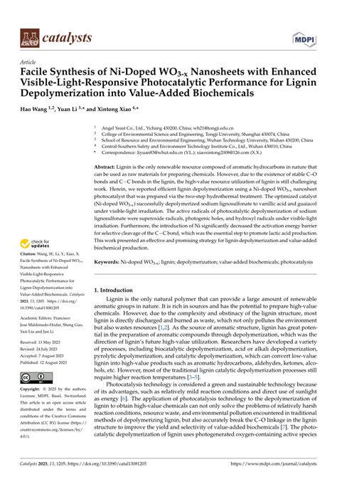 Pdf Facile Synthesis Of Ni Doped Wo3 X Nanosheets With Enhanced Visible Light Responsive