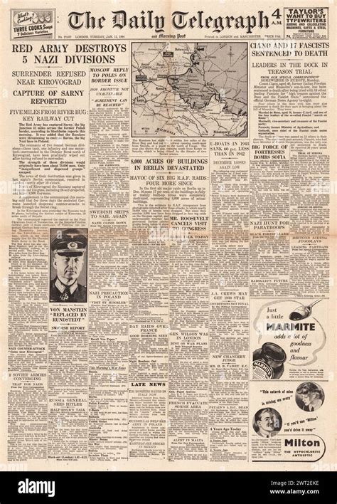 1944 The Daily Telegraph Front Page Reporting Red Army Capture Sarny