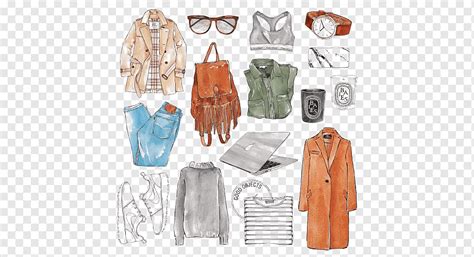 여러 의류 및 머그잔 일러스트 콜라주 패션 일러스트 일러스트 레이터 일러스트 여성 패션 수채화 그림 그린 패션 소녀 Png Pngwing