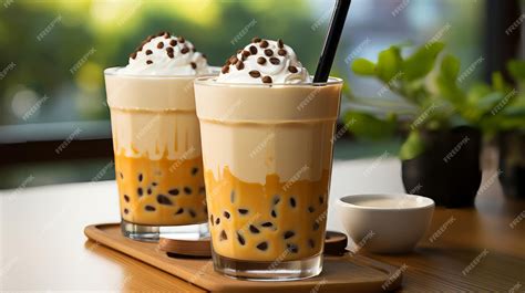Premium Ai Image Taiwan Milk Tea With Bubbles Closeup Generative Ai