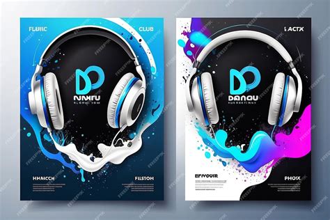 Set Of Club Posters With Headphones Dance Party Fluid Design Flyer