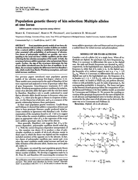 Pdf Population Genetic Theory Of Kin Selection Multiple Alleles At One Locus