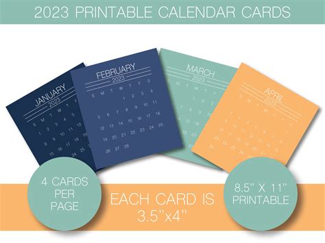 Printable Mini Calendars 2023 Mini Desk Calendar Cards Small
