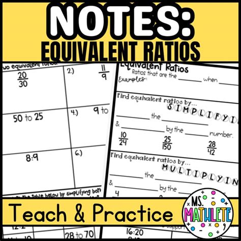 Notes Equivalent Ratios By Ms Mathlete Tpt
