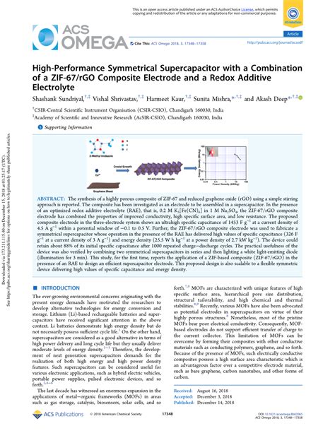 Pdf High Performance Symmetrical Supercapacitor With A Combination Of