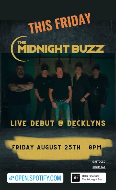 Justin Tocco Is Debuting In The New Band “the Midnight Buzz” At Decklyns Friday Night Good